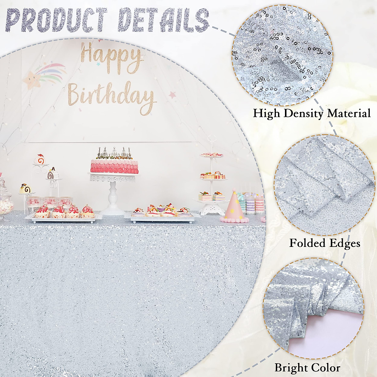 BalsaCircle Sequin Rectangular Silver Sequin Tablecloth 60-Inch by 102-Inch