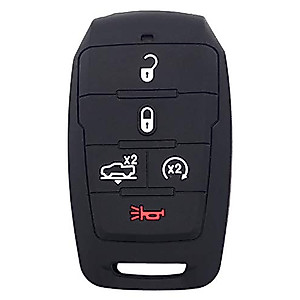 Silicone Key Fob Cover Case Protector Fit for 2021 2020 2019 Ram 1500 Accessories 5 Buttons Keyless Entry Remote Control Car Key Fob Skin Jacket Holder (Black 2 Pack)