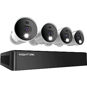 Night Owl Sp, Llc 8 Channel Bluetooth Video Home Security Camera System with (4) Wired 4K UHD Indoor/Outdoor Spotlight Cameras Audio and 1TB Hard Drive White, WM-BTD881-4LSA