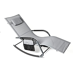 Wostore Rocking Lounger Patio Chaise Sunbathing Chair with Recliner Movable Sleep Bed Included Pillow and Breathable Texteline Farbic-Grey
