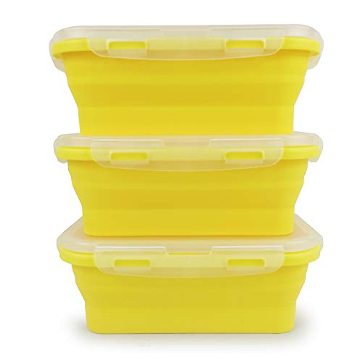 CCyanzi Set of 3 Yellow Collapsible Food Containers Collapsible Camping Bowl Silicone Storage Containers, Safe to Microwave and Freezer, 800ml