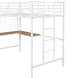 GINGVAT Twin Metal Bunk L-Shaped Desk Ladder and Safety Guardrails,Loft-Bed for Bedroom Kids Teens Adults, No Box Spring Required, White
