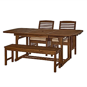 Walker Edison Maui Modern 4 Piece Solid Acacia Wood Outdoor Dining Set, Set of 4, Dark Brown