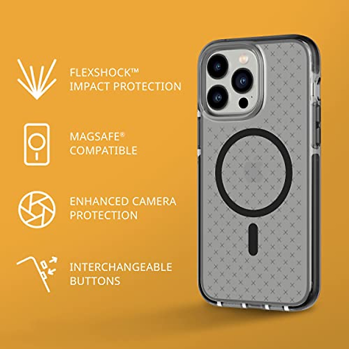 tech21 iPhone 14 Pro Max Evo Check Compatible with MagSafe® – Shock-Absorbing & Slim Protective Phone Case with 16ft FlexShock Multi-Drop Protection & Extra Buttons