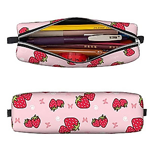 Brinkaloo Strawberry Pencil Case Simple Waterproof Pen Bag for Girls Pink Portable Pencil Pouch for Women