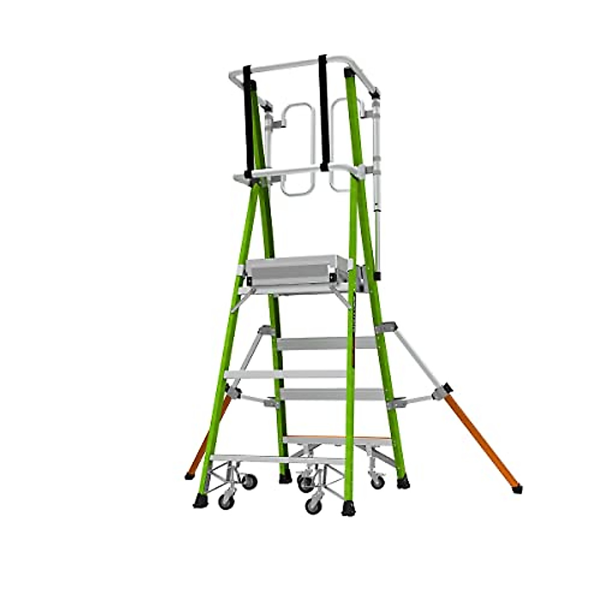 Little Giant Ladders Little Giant Ladder Systems Safety Cage 2.0, M4, 4ft Enclosed Platform, Ladder with Adjustable Outriggers, Fiberglass, Type 1AA, 375 lbs Weight Rating, (19704-146), Hi-viz Green