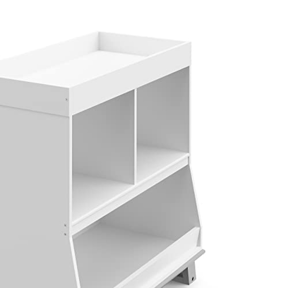 Storkcraft Modern Convertible Baby Changing Table (White and Pebble Gray) – GREENGUARD Gold Certified, Diaper Changing Table Fits Standard Changing Table Pads, Changing Table Topper