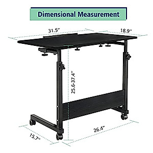 dreamlify 31.5" Home Office Desks Standing Adjustable Height Laptop Desk with Tilt Tabletop for Small Spaces Computer Table for Couch Bedrooms Mobile Rolling Portable Student Desk on Wheels - Black