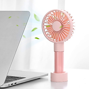 SmartDevil Handheld Fan, Mini Personal Fan with 1200mAh Rechargeable Battery, 3 Speeds Adjustable, Portable Desk Fan with Base, Colorful Handheld Fan For Home, Travel, Office, Camping, Pink