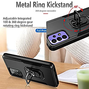 Samsung A53 5G Case, Galaxy A53 5G Case with [Tempered Glass Screen Protector Include] Circlemalls Military Grade 12 ft Drop Test Protection Shockproof with Ring Holder Kickstand Phone Cover- Black