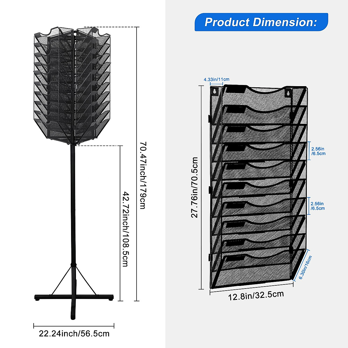 TQVAI Brochure Display Stand, 30 Pockets Rotating Display Rack for Magazine Literature Greeting Cards Comic Books, Hanging Wall File Organizer Holder, Black