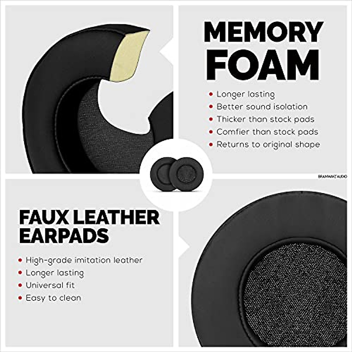 BRAINWAVZ Round Replacement Memory Foam Earpads - Suitable for Many Other Large Over The Ear Headphones - Sennheiser, AKG, HifiMan, ATH, Philips, Fostex, Sony (Black)