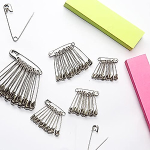 250 Pack Safety Pins by Luxurecourt, 4 Assorted Sizes of Durable, Silver Small and Large Safety Pins Bulk, Rust-Resistant Nickel Plated Steel, Sharp Edge Safety Pins for Clothes, Sewing, Arts & Craft