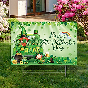 St. Patrick's Day Yard Sign Happy Saint Patty's Day Lawn Decorations 24.8 x 16 Inch Irish Leprechaun Shamrock Yard Sign Leprechaun Sat in the Irish Green Truck Outdoor Decor with Metal H stake