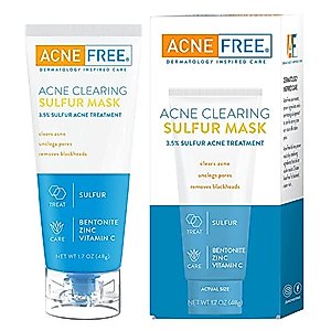 Acne Free Clearing Sulfur Mask Absorbs Excess Oil & Unclogs Pores with Vitamin C and Bentonite Clay, 1.7 Oz