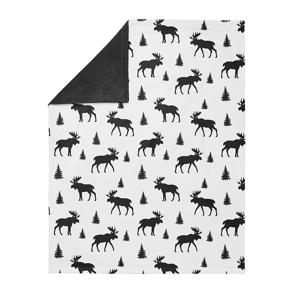 Sweet Jojo Designs Woodland Moose Rustic Patch Baby Boy Receiving Security Swaddle Blanket for Newborn or Toddler Nursery Car Seat Stroller Soft Minky - Black and White