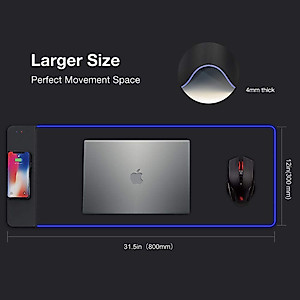 RGB Gaming Wireless Charging Black Mouse Pad,31.5x12 Inch Large and Long 10W Fast Wireless Charger Extended Mousepad XL LED Mouse Pad for PC/Computer/Laptop