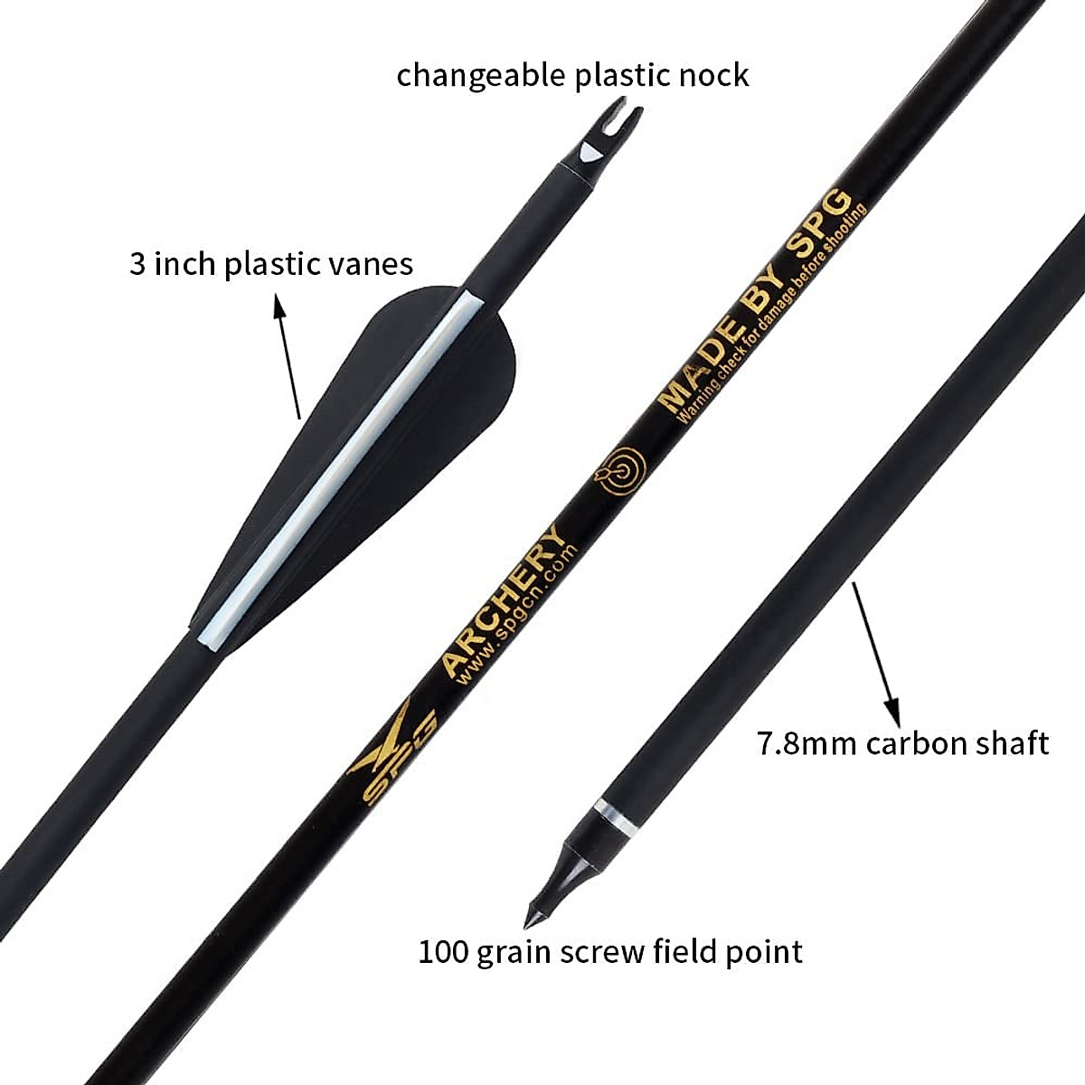 SOPOGER Archery 30inch Carbon Arrows 12 Pack and 6 Pack Hunting Broadhead Set Archery Arrow for Compound Bow & Recurve Bow Spine 500 Hunting Arrow with Removeable Tips Practice Target Shooting (Black)