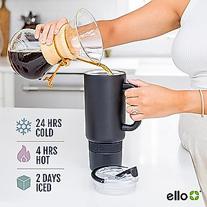 Ello Port 40oz Tumbler with Carry Loop & Integrated Handle, Vacuum Insulated Stainless Steel Reusable Water Bottle, Travel Mug with Leak Proof Lid & Straw, Perfect for Iced Coffee & Tea, Sage