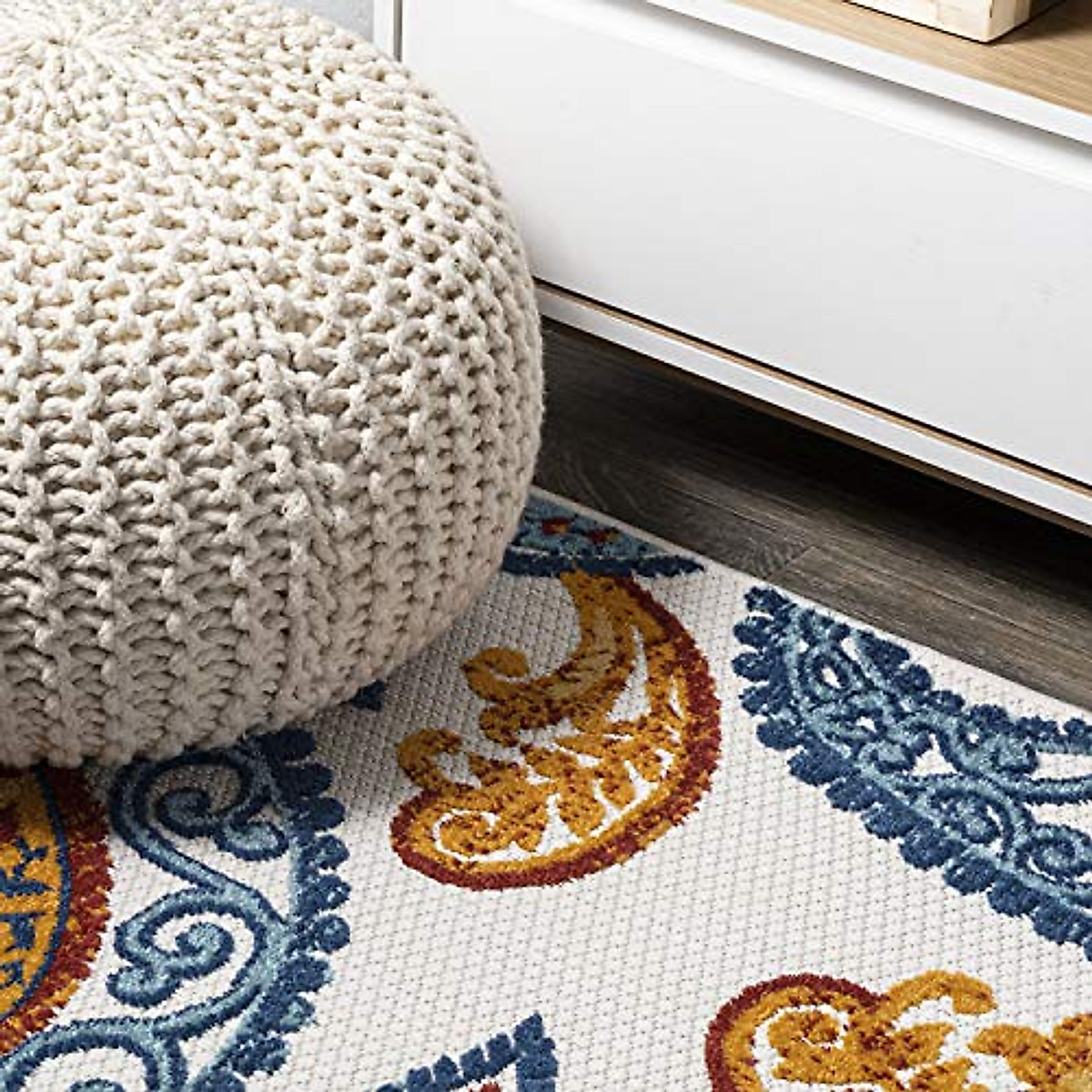 JONATHAN Y AMC102B-5 Julien Paisley High-Low Indoor Outdoor Area-Rug Bohemian Floral Easy-Cleaning High Traffic Bedroom Kitchen Backyard Patio Porch Non Shedding, 5 X 8, Orange/Blue