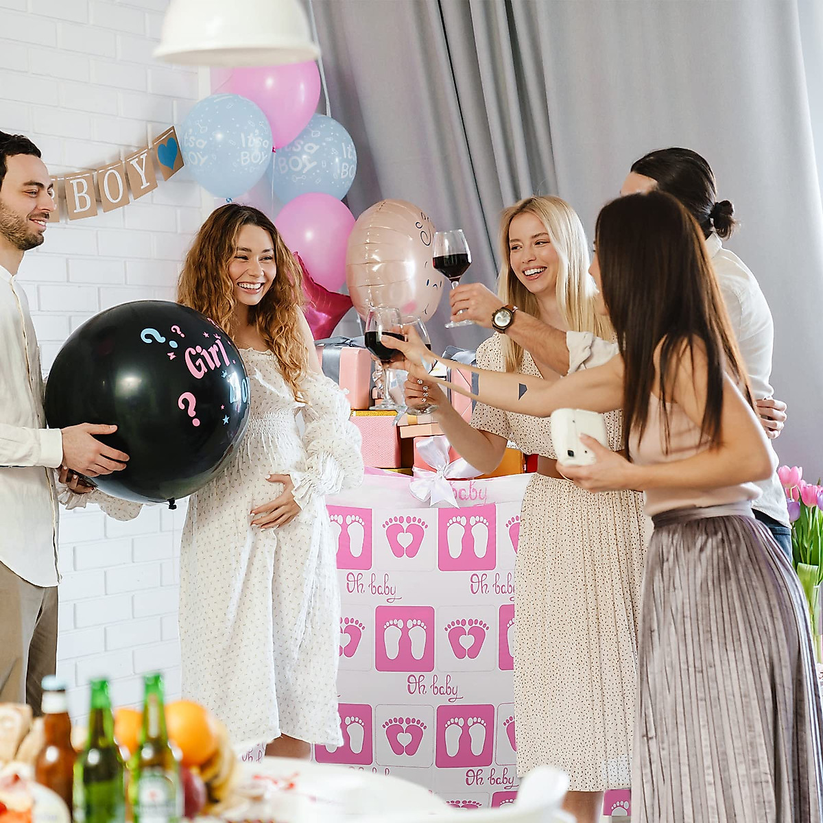 Leinuosen 2 Pcs Extra Large Gift Bags for Baby Shower Oversized Plastic Gaint Gift Bag with Ropes for Birthday Party Favors(Pink Feet)