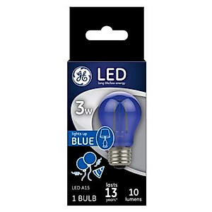 GE Lighting 93116857 LED Party Light Bulb, A15, Blue, Soft White, 100 Lumens, 3-Watt - Quantity 1