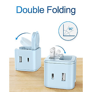 BeaSaf 36W for Apple Charging Block with Built-in Watch Charger, Foldable PD Fast Charger Block for iPhone, Dual Ports Wall Charger Compatible with Apple Watch iPhone AirPods(Blue)