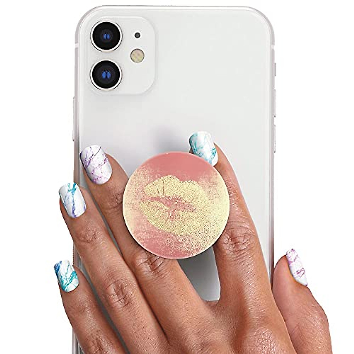 4 Pack Cell Phone Stand，Multi-Function Cellphone Foldable Finger Grip Holder for Smartphone and Tablets - Pink Ombre White Marble Rose Gold Kiss Lip