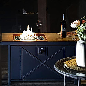 BALI OUTDOORS 42 inch 50,000 BTU Rectangular Propane Gas Fire Pit Table with Fire Glass and Table Lid, Fire Pits Outdoor for Garden, Patio, Backyard