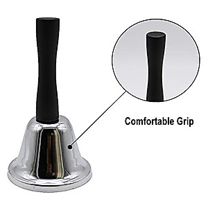 Pack of 2, Stainless Steel Hand Bell and Call Bell, Futu 3 Inch Hand Bell and 3.3 Inch Diameter Desk Bell Service Bell for Hotels, Schools, Restaurants, Reception Areas, Hospitals, Warehouses