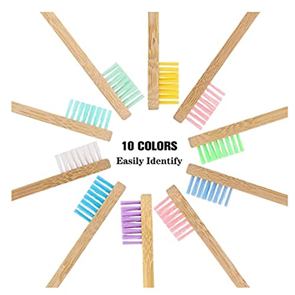 OUTIN Kids Bamboo Toothbrushes 10 Pack Soft Bristles, Children's Toothbrush Eco Friendly Biodegradable Wooden Handle Tooth Brush