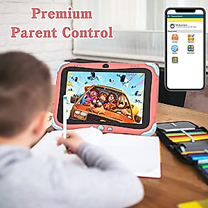 Kids Tablet 8 inch Android Toddler Tablet 2GB 64GB Tablet for Kids App Parent Control Kids Learning Tablet WiFi Dual Camera With Shockproof Case, Netflix, YouTube, for Boys Girls, ages 3-16, Red