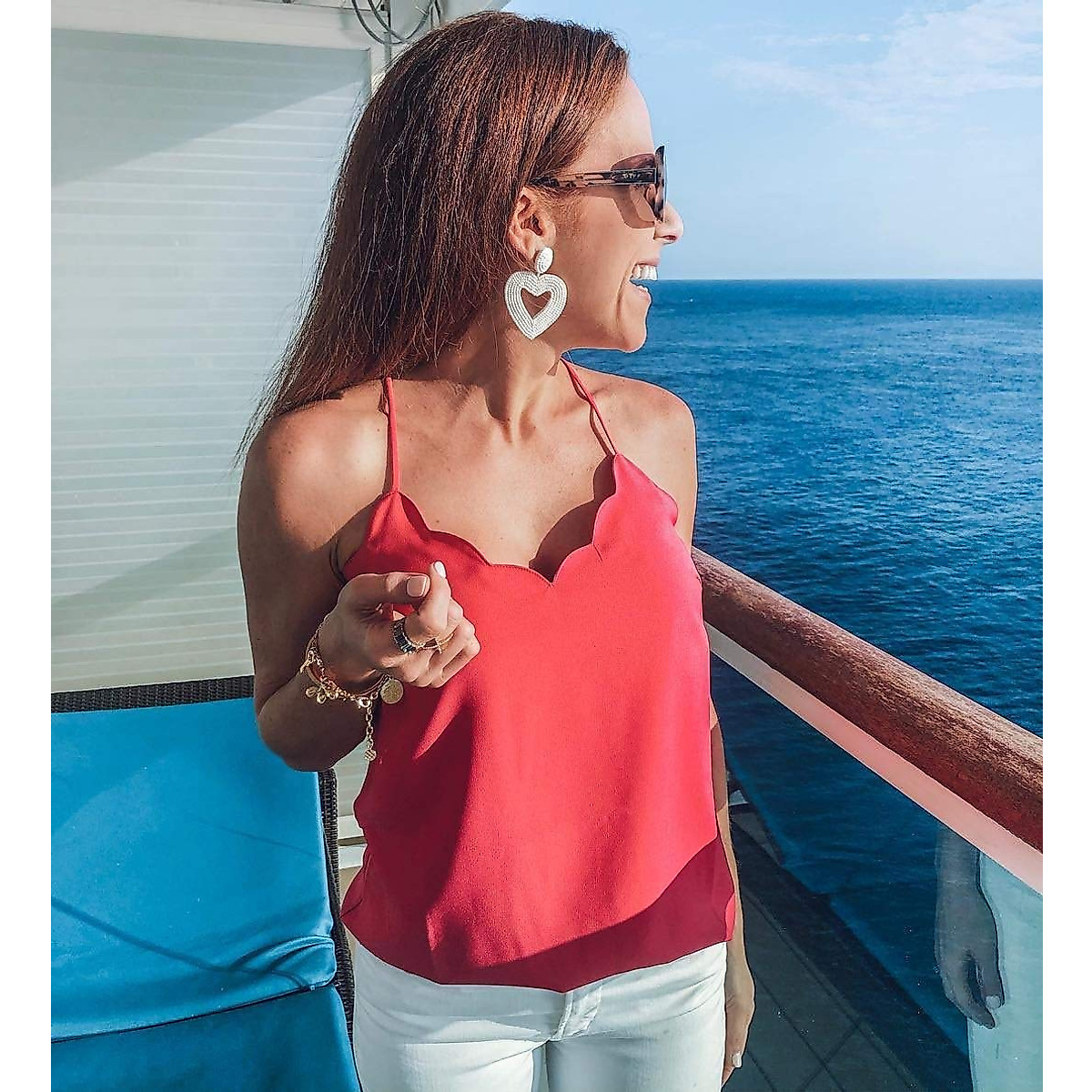 Statement Drop Earrings - Bohemian Beaded Big Heart Dangle Earrings Gift for Women