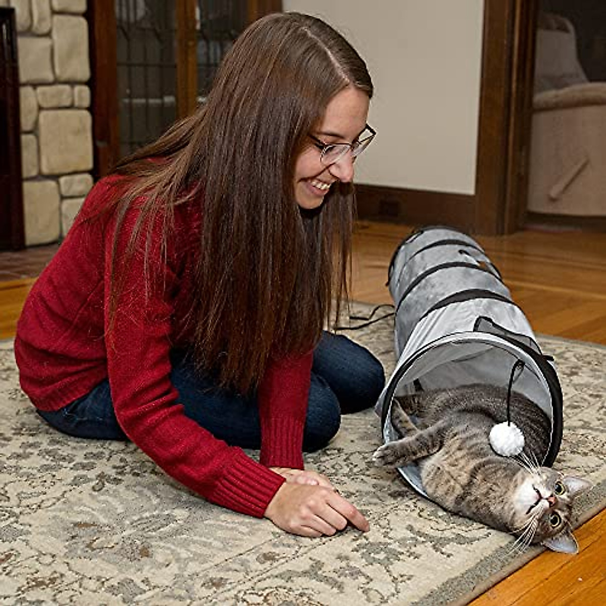 PetLike Cat Tunnel for Indoor Cats Collapsible Pop-up Pet Tube Peek Hole Hideaway Play Toys for Cats with Ball