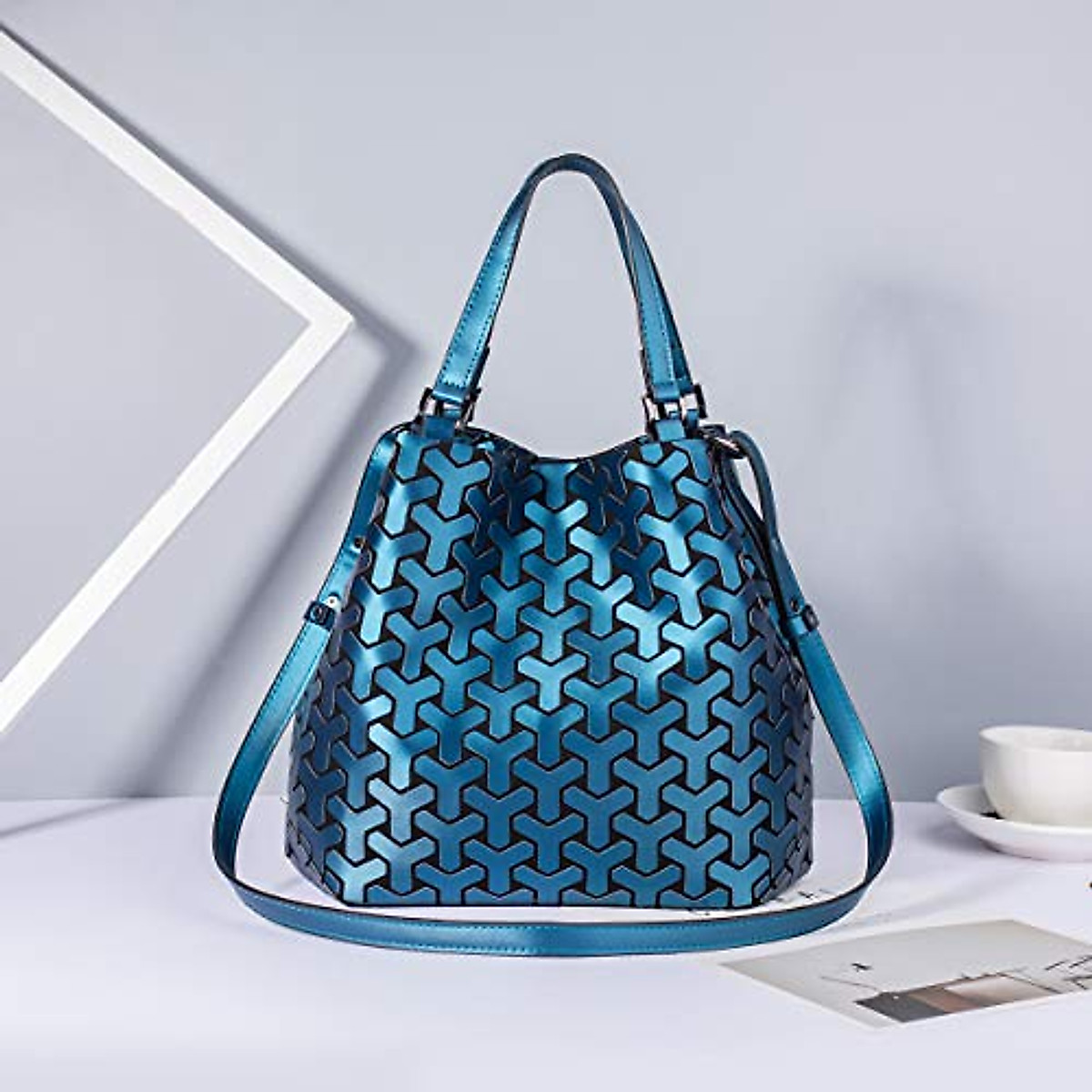 Geometric Luminous Purses and Handbags Holographic Reflective Crossbody Bag Wallet Flash Rainbow Tote Blue