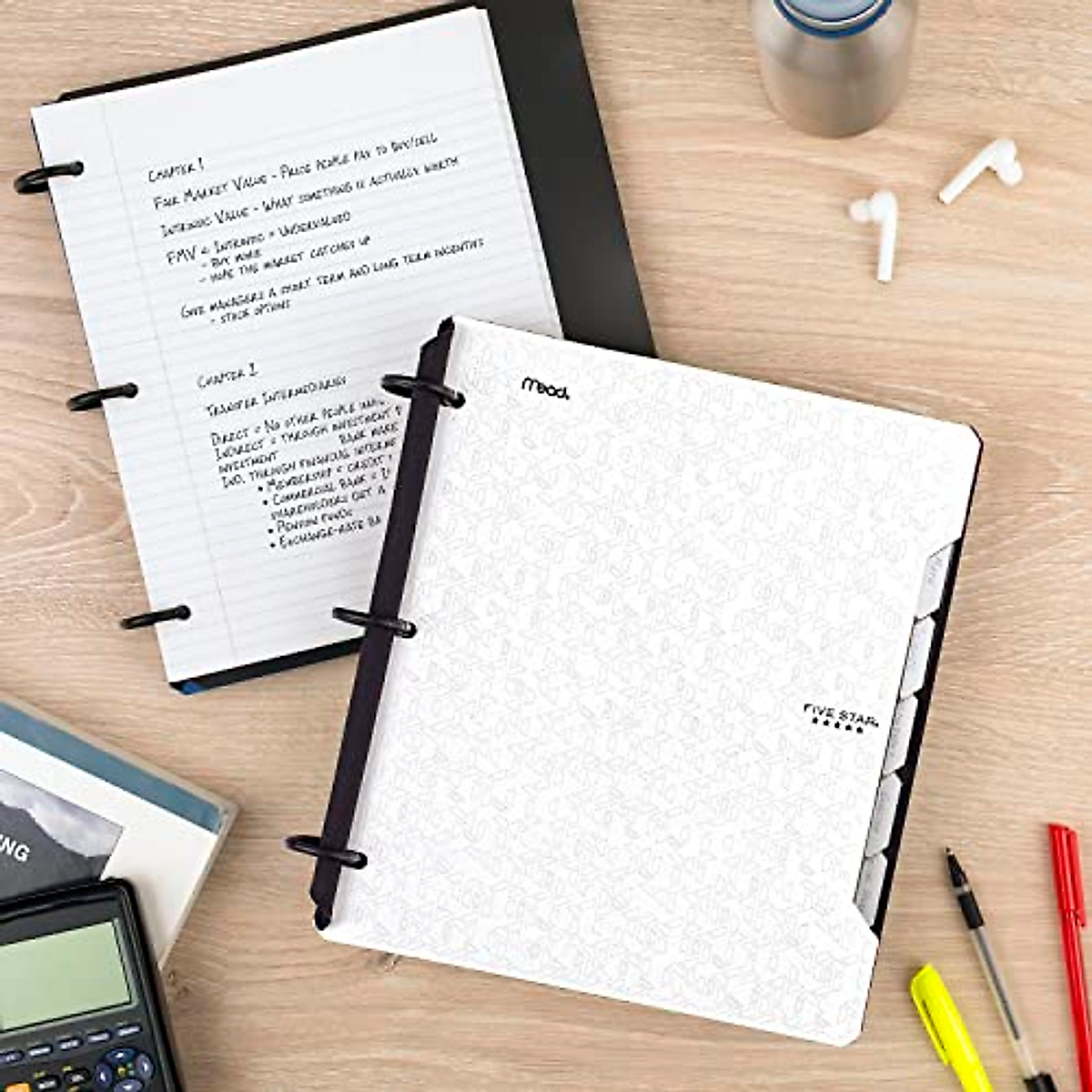 Five Star Flex Refillable Notebook + Study App, College Ruled Paper, 1 Inch TechLock Rings, Pockets, Tabs and Dividers, 200 Sheet Capacity, White (29328AE2)