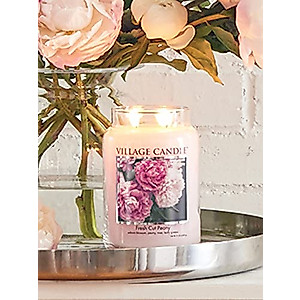 Village Candle Fresh Cut Peony Large Glass Apothecary Jar Scented Candle, 21.25 oz, Light Pink