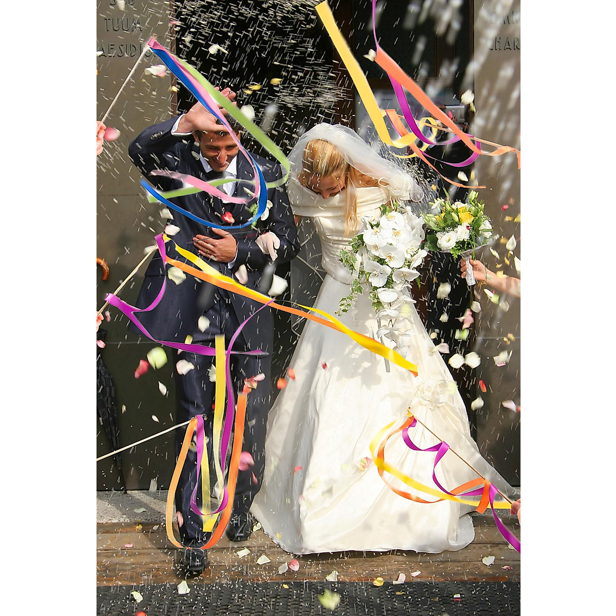 100pcs Rainbow Ribbon Stick Wands with Gold Bell, Multi-Colored Fairy Wish Wands Party Rhythm Send-Off Idea Ribbon Streamers for Wedding, Bridal Shower, Pride Parade, Ceremony Exit Photo Props