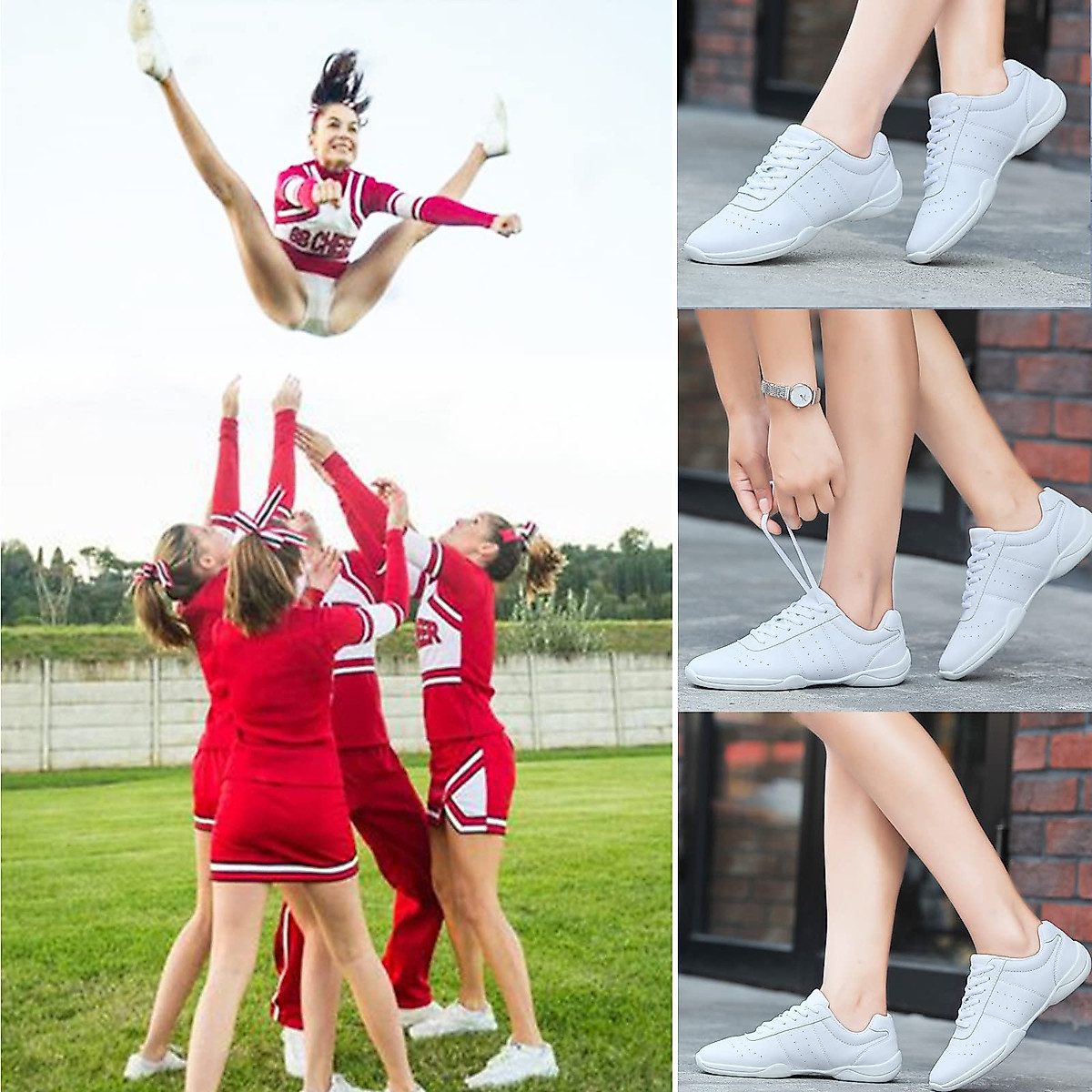 DADAWEN Adult & Youth White Cheerleading Shoe Athletic Sport Training Competition Tennis Sneakers Cheer Shoes White US Size 10.5/EU Size 43