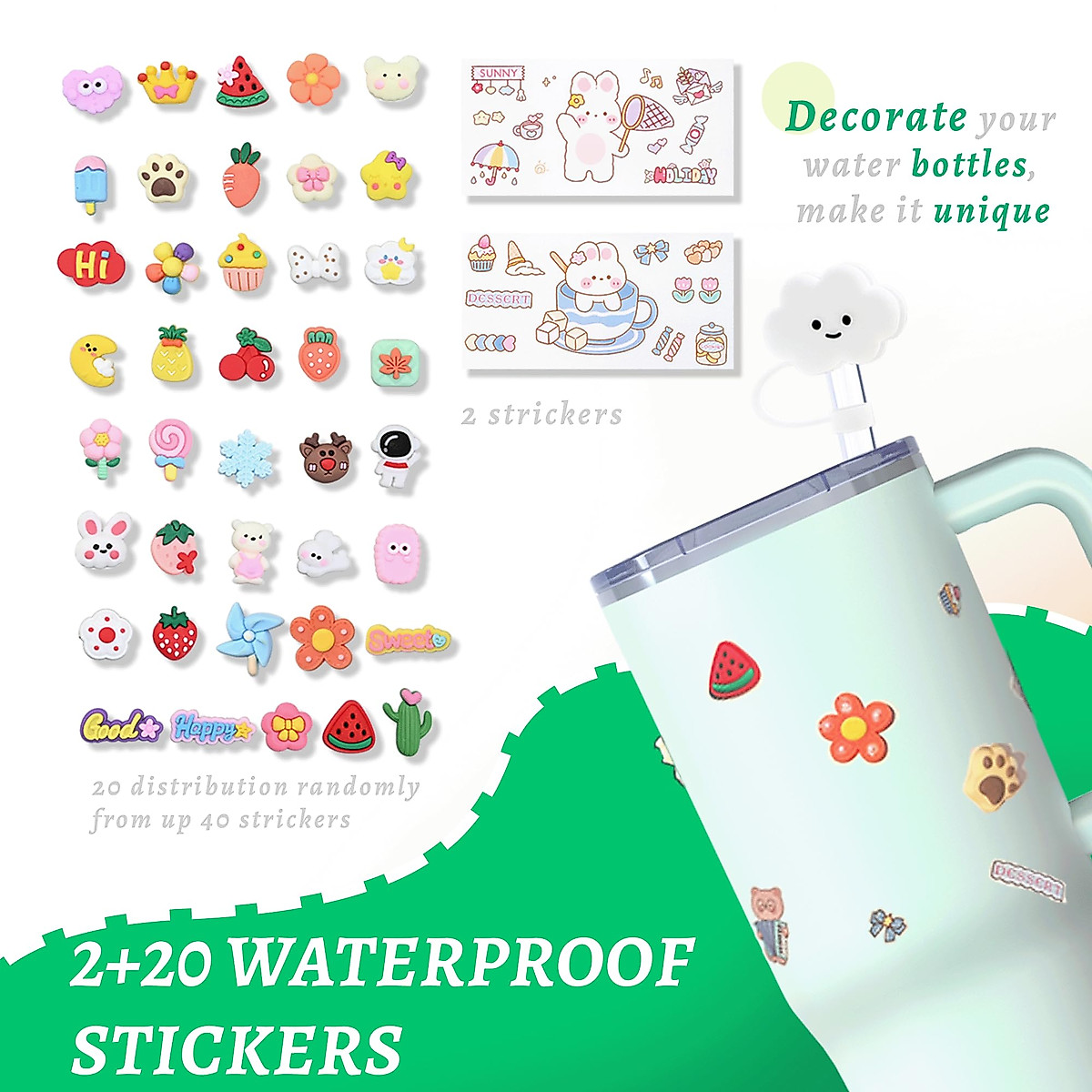 winiwo 40 oz Tumbler with Handle and Straw, D.I.Y Gift for Her, Stainless Steel Travel Mug, Iced Tea or Coffee, Insulated Tumbler with Stickers, Keeps Beverages Cold Up to 24 Hours