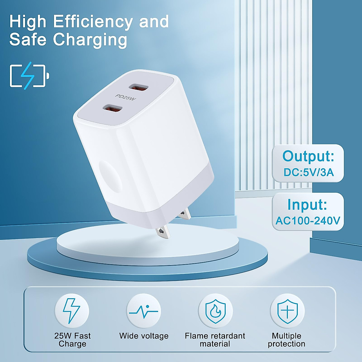 25w Type C Charger Block,Dual Port PD Power Adapter Fast Charger Brick Double USB C Wall Charger Plug for iPhone 15 14 13 12 11 Pro Max,Pixel 7a 6a 7 Pro,Samsung Galaxy S23 Ultra S22 S21 S20 S10 Plus