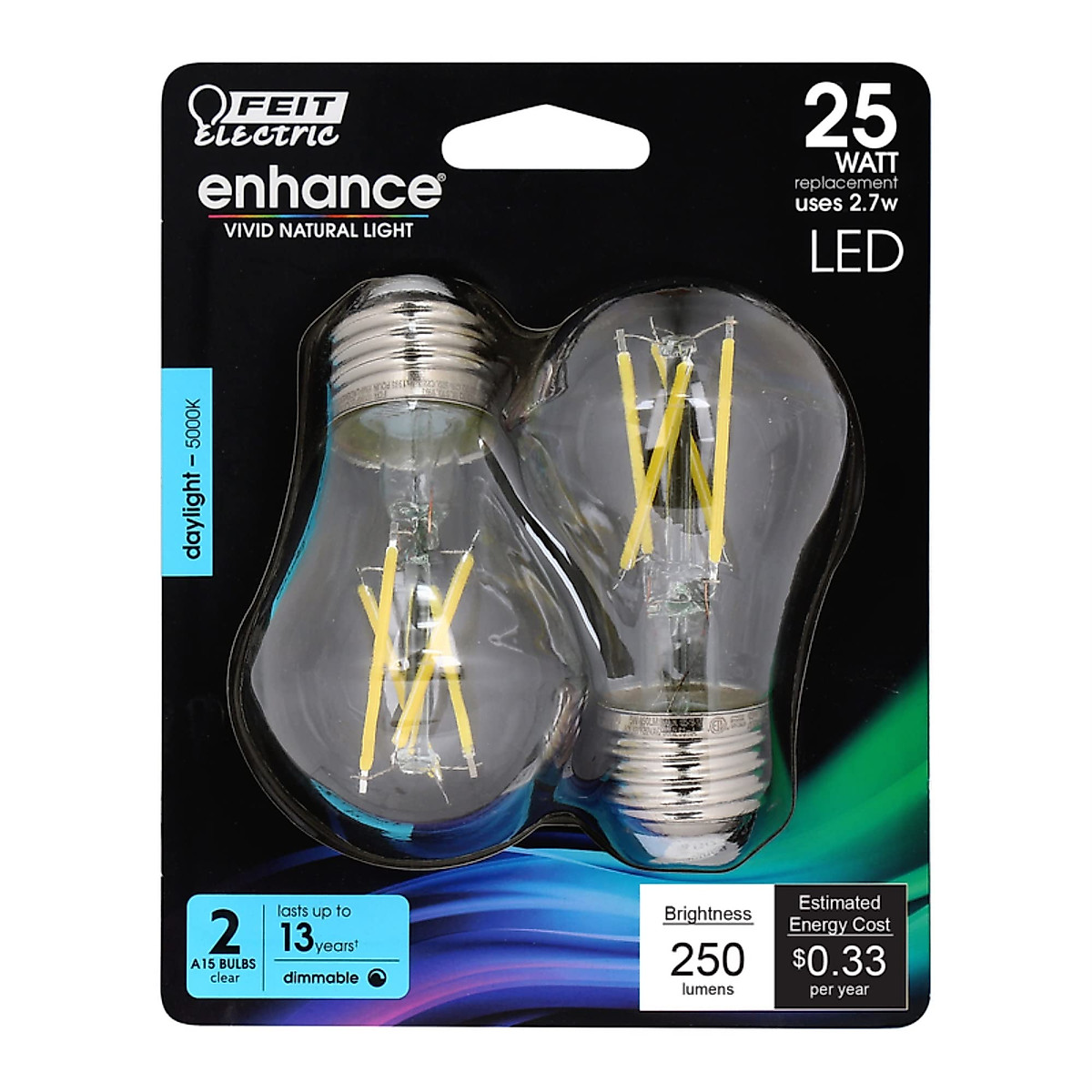 Feit Electric Enhance A15 E26 (Medium) Filament LED Bulb Daylight 25 Watt Equivalence 2 pk - Case of: 1