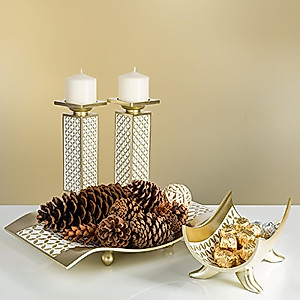 Creative Scents Schonwerk Diamond Lattice Decorative Table Decorations, Centerpieces for Dining/Living Room Table Decor Dish - Best Wedding/Birthday Gift (Gold & White)