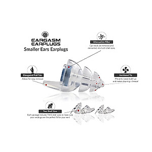 Eargasm Smaller Ears Earplugs for Concerts Musicians Motorcycles Noise Sensitivity Disorders and More! Two Different Sizes Included to Accommodate Smaller Ear Shapes! Blue