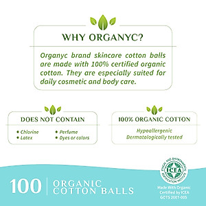 Organyc 100% Organic Cotton Balls for Sensitive Skin, 100 Count
