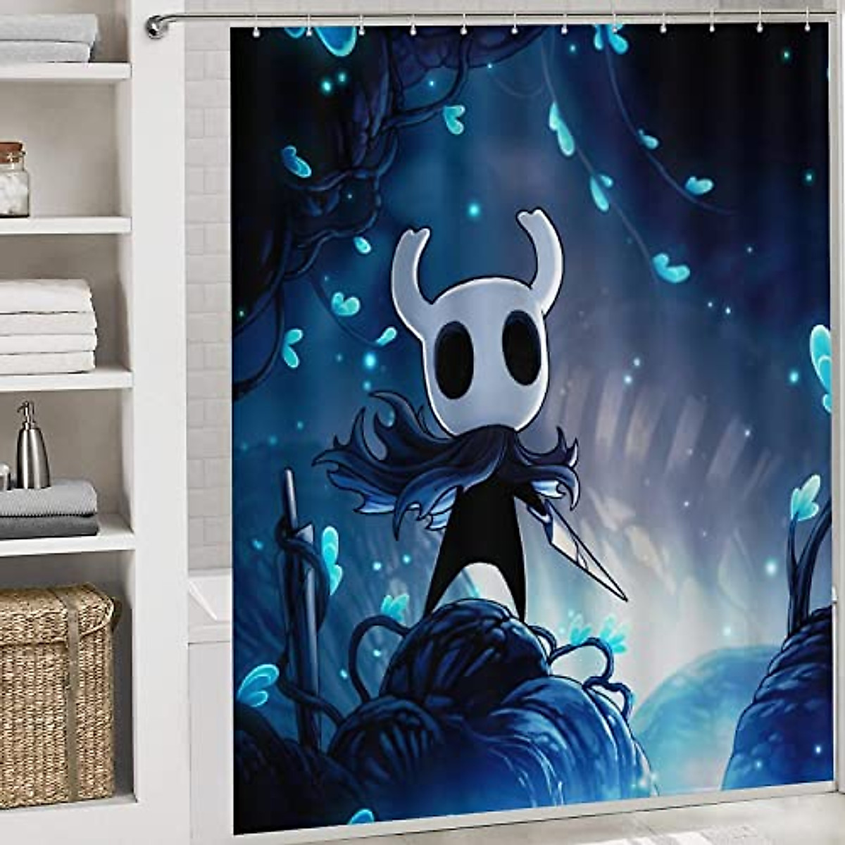 Woodyotime Hollow Game Knight Shower Curtain Sets 4 Piece Bathroom Set Shower Curtain Non-Slip Rugs Toilet Lid Cover Bath Mat Bathroom Decor