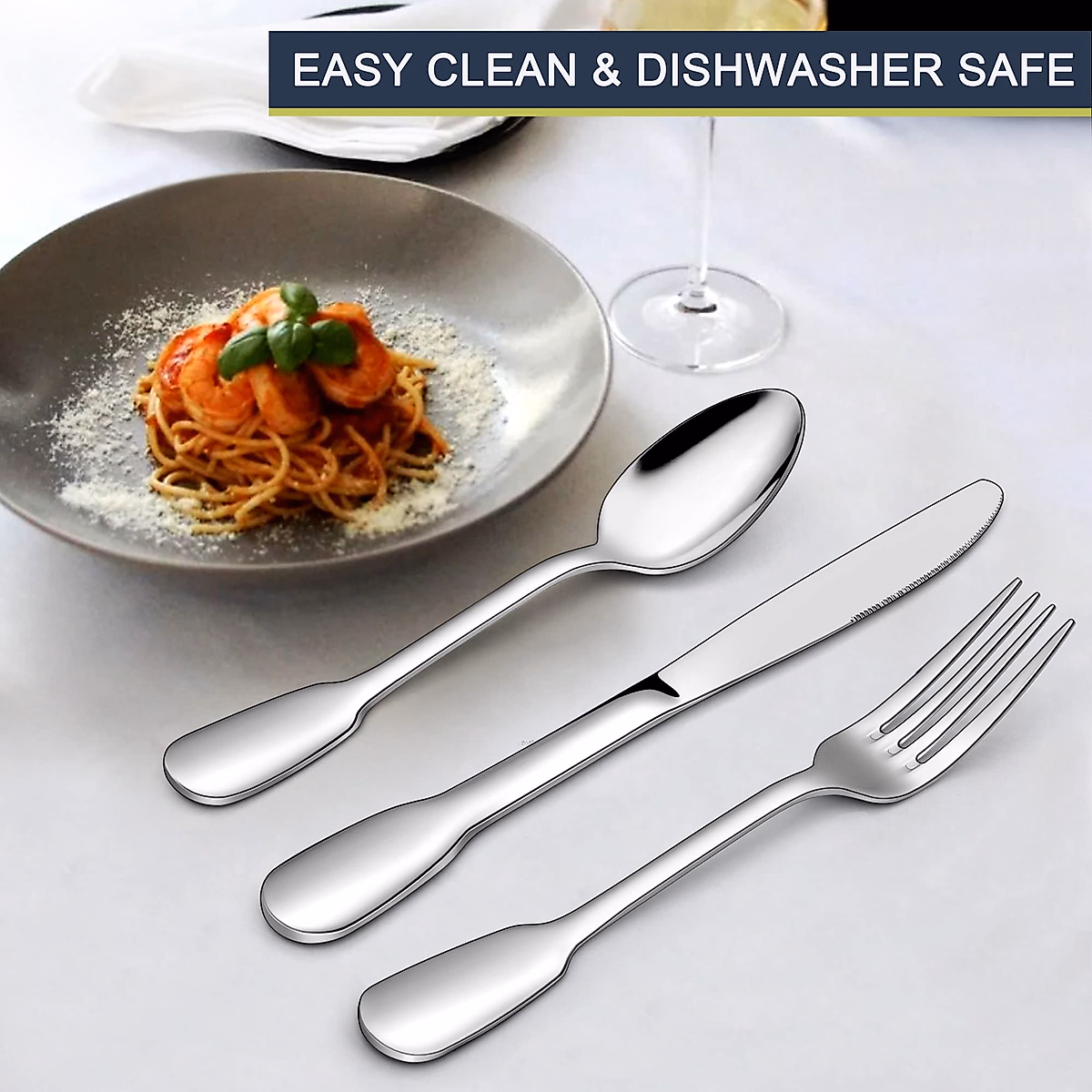 LIANYU Superior 18/10 Silverware Flatware Set for 12, 60-Piece Stainless Steel Flatware Set, Fancy Cutlery Tableware Set for Kitchen Restaurant Wedding, Mirror Polish, Dishwasher Safe