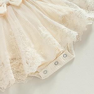 Newborn Lace Tutu Romper Dress Baby Girl Long Sleeve Princess Tulle Dress Infant 3D Floral Onesie Photography Fall Outfits (Apricot, 3-6 Months)