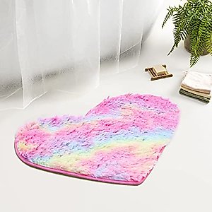 Adhiqt Ultra Soft Fluffy Area Rug, 2.3' x 3', Rainbow Heart, for Entrance Bedroom Dining Table Livingroom, Fluffy Shag Fuzzy Soft Non-Slip Washable Rug