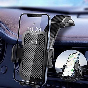 VIKE 2023 Upgraded Car Phone Holder Mount - [ Bumpy Roads Friendly ] Phone Mount for Car Dashboard Windshield Air Vent 3 in 1, Hand Free Mount for iPhone 14 13 12 Pro Max All Cell Phones